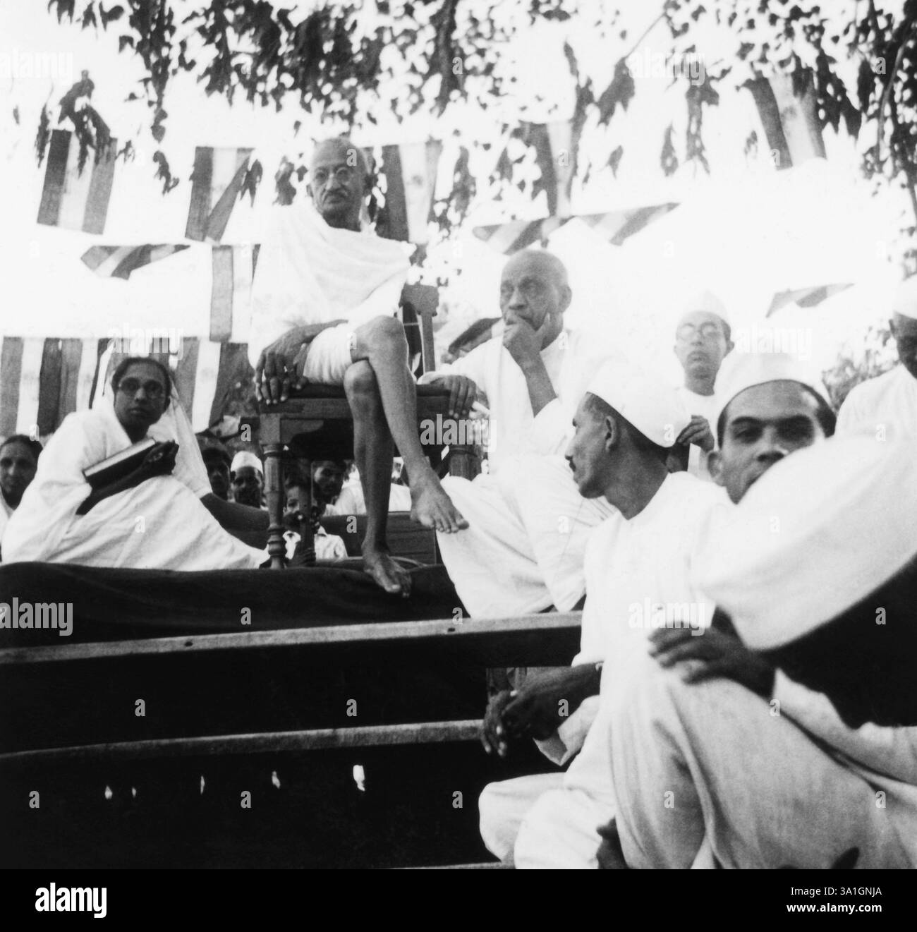 Mahatma Gandhi, sitting in a chair, Sardar Vallabhbhai Patel and ...