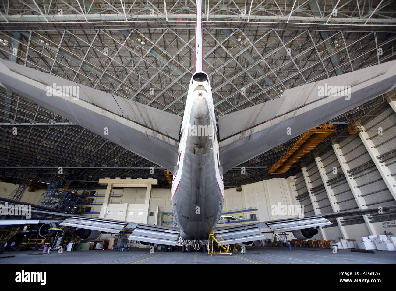 Boeing 747-400 parked for maintenance and repair at the hanger based in ...
