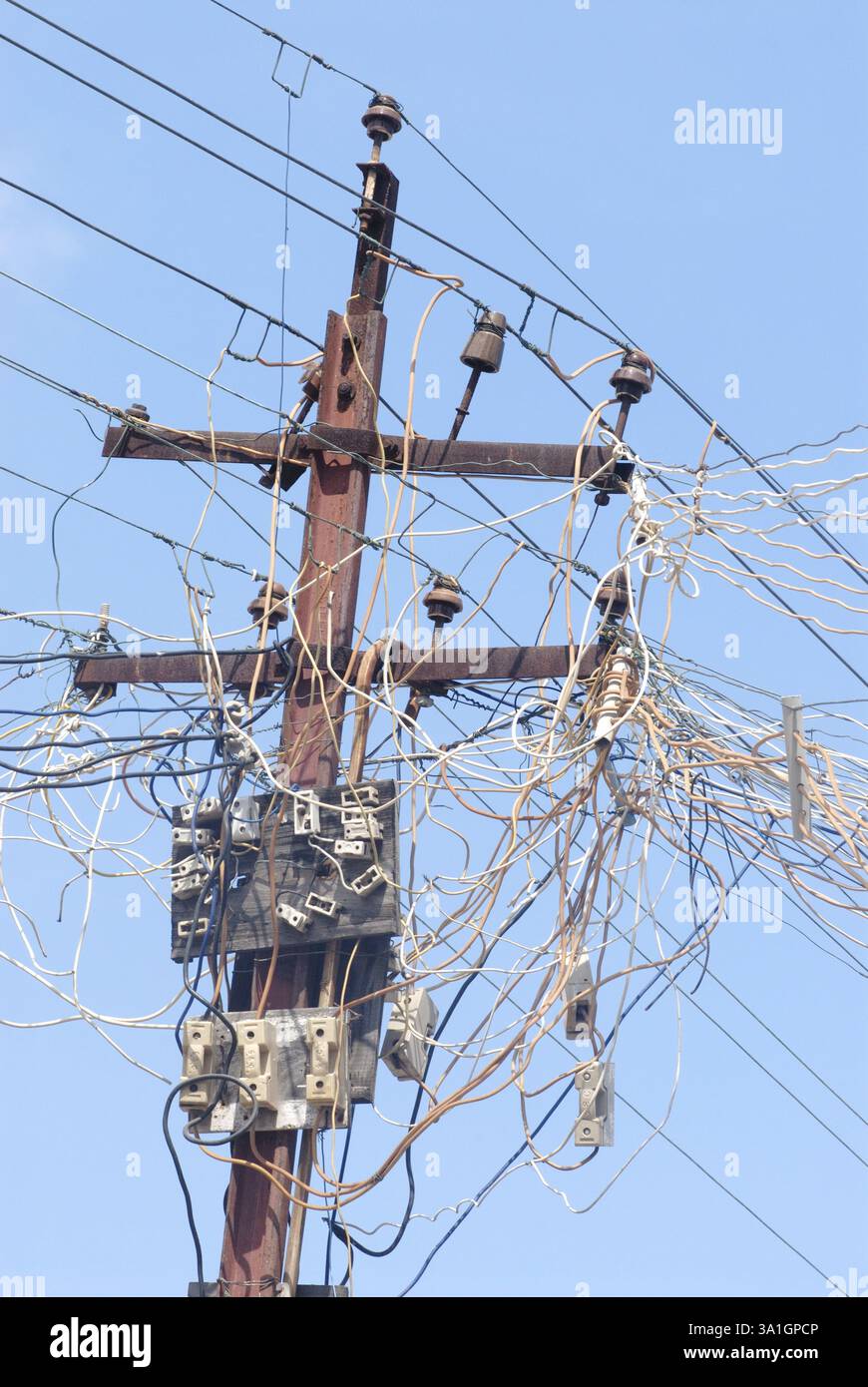 Electric pole with hundreds of congested open connections at Rameswaram ...
