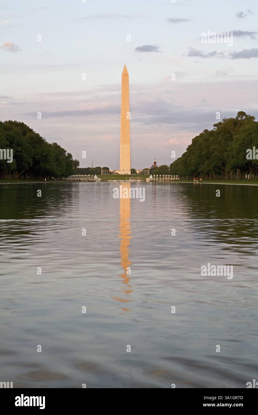 A 555 ft tall Washington monument rises above the mall in Washington dc ...