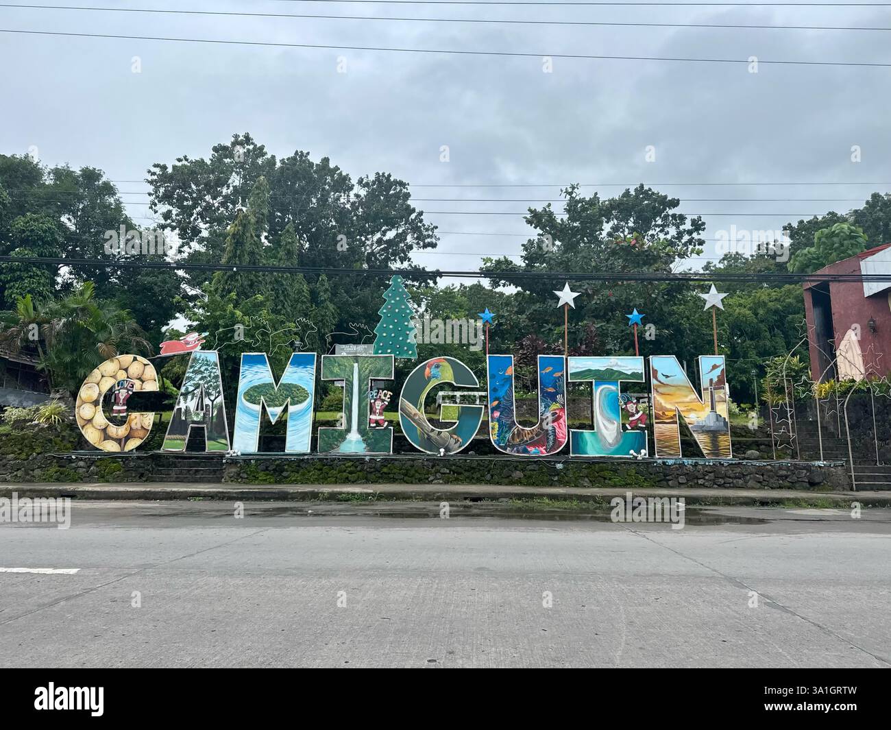 Camiguin colorful landmark sign on the roadside in the Philippines ...