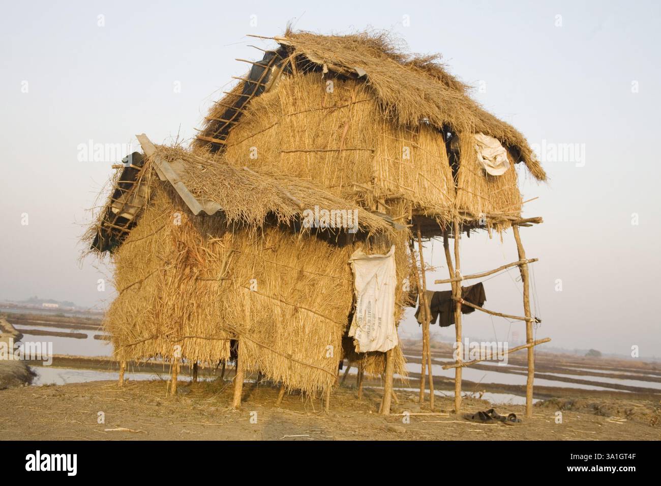 Grass huts in the salt field, Mira Road, Bombay now Mumbai, Maharashtra ...