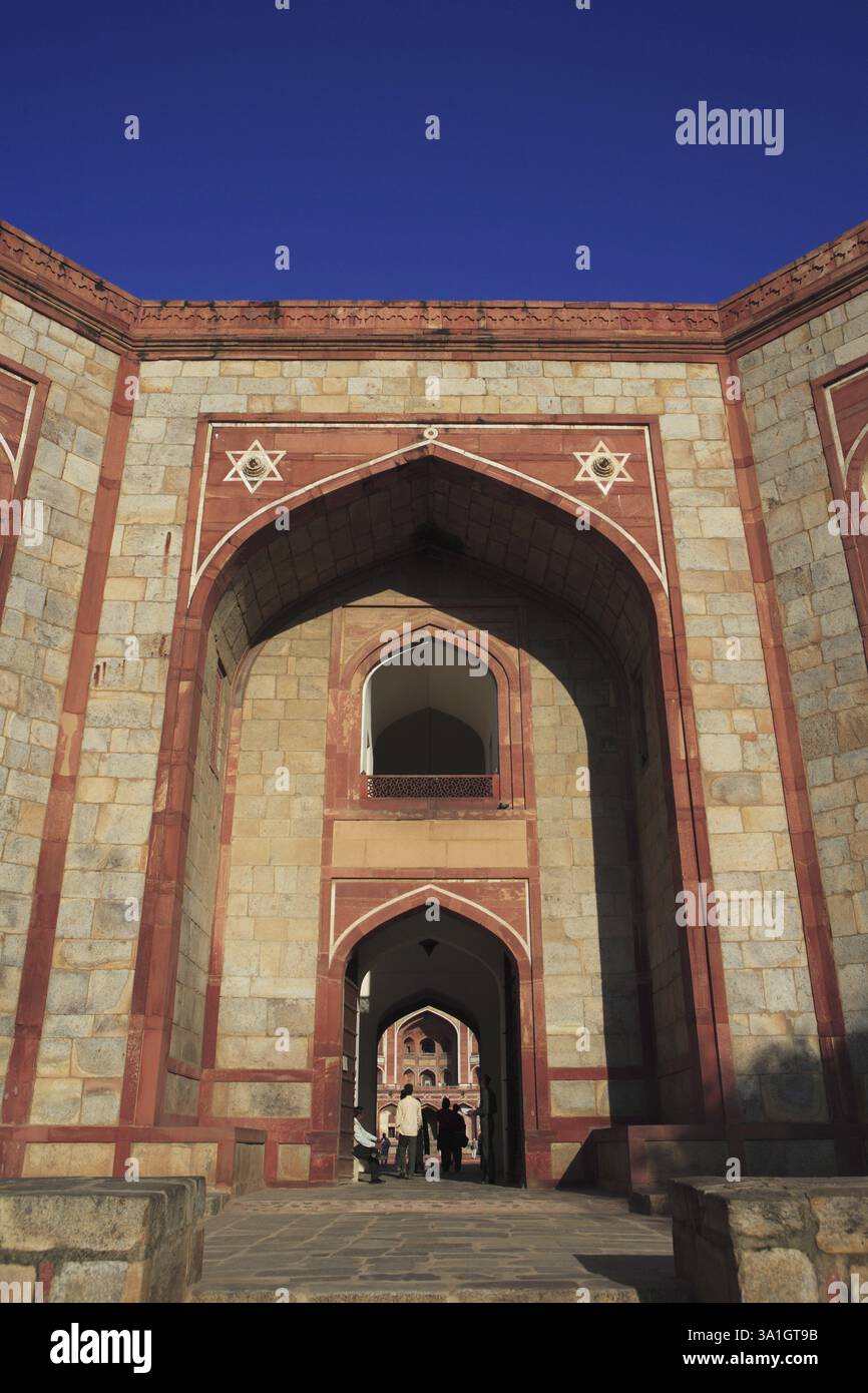 West gate of Humayun's tomb built in 1570 made from red sandstone and ...