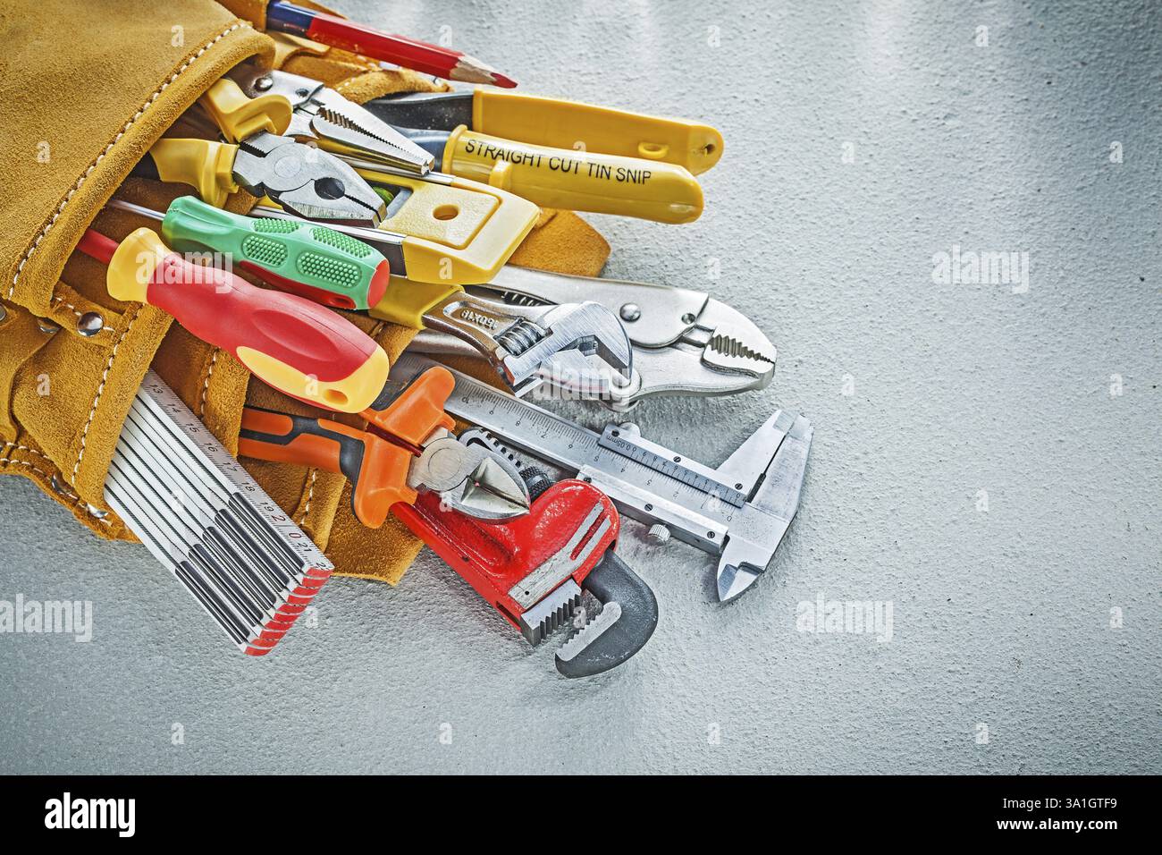 Leather building belt construction tooling Stock Photo - Alamy