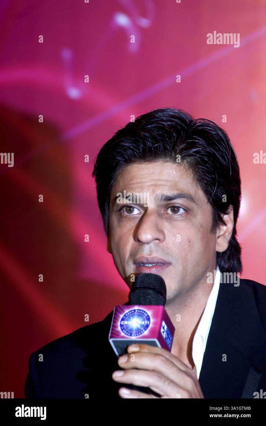 South Asian Indian Bollywood actor Shah Rukh Khan addressing a Kaun Banega Crorepati (KBC) Press ...
