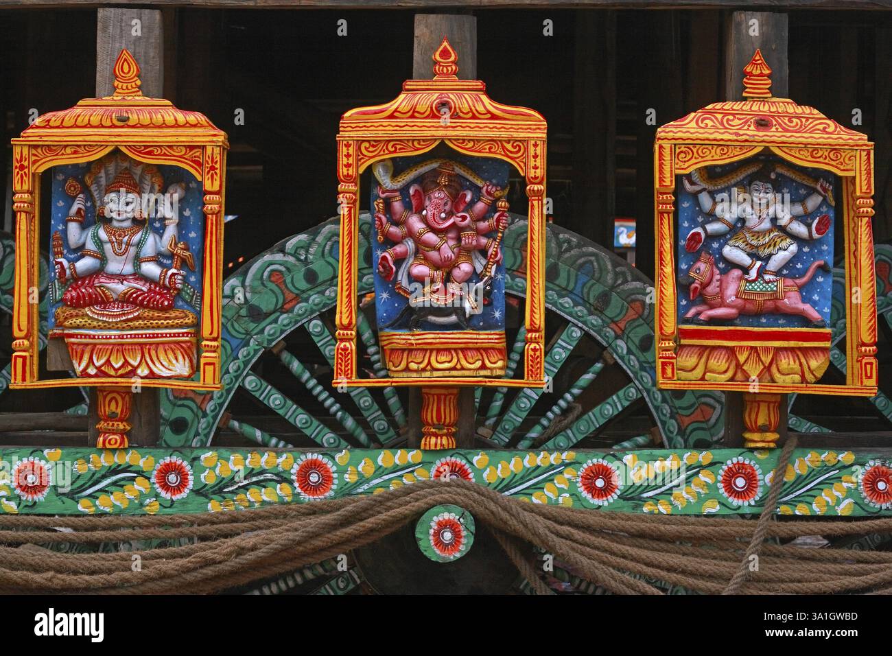 Gods statues on Rath yatra or Cart festival of Jagannath, Puri, Orissa ...