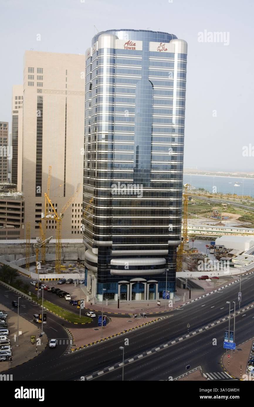 Alia Tower, Architecture glass building aerial view, Abu, Dhabi, UAE ...