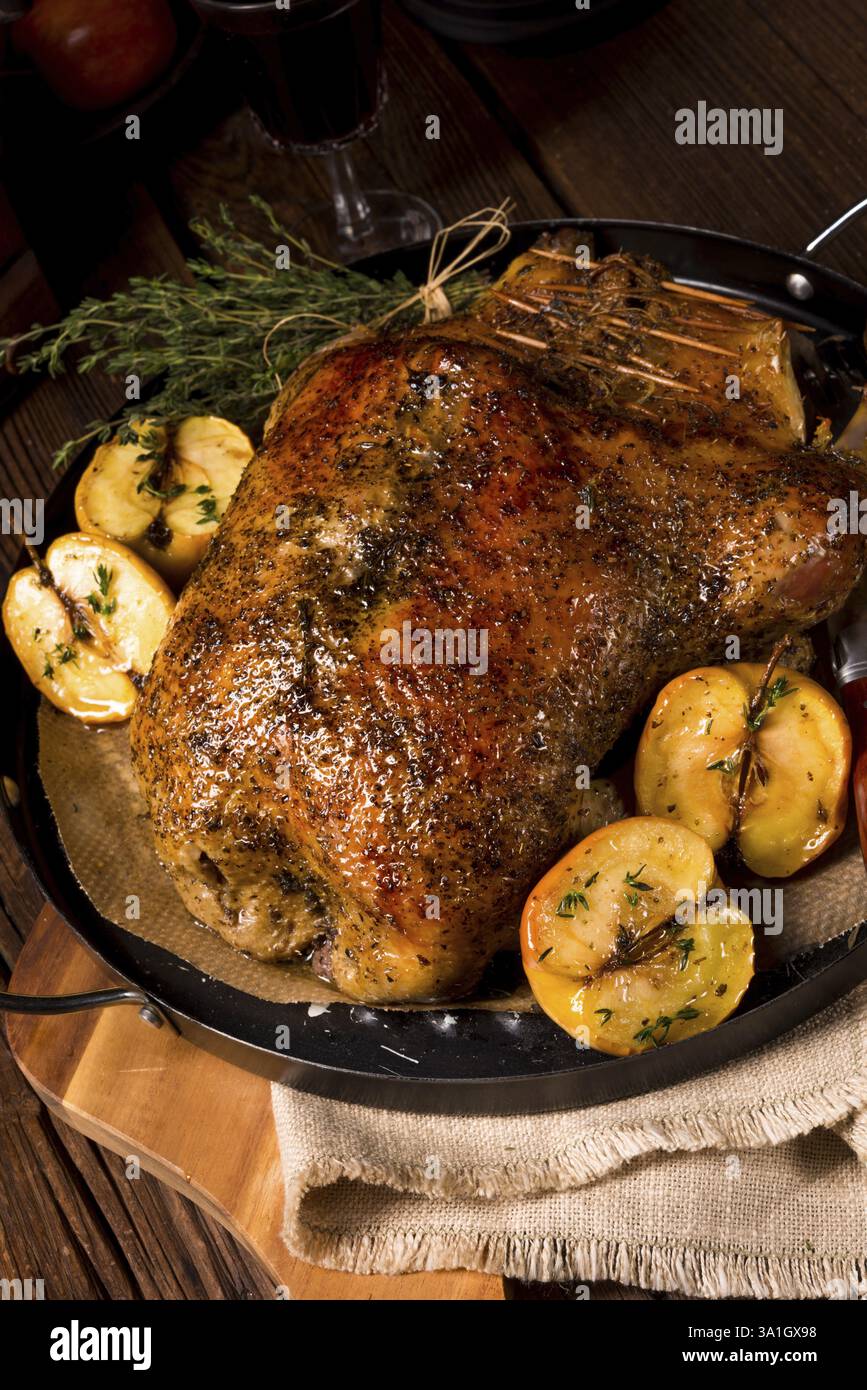 Duck on old Polish roasted with thyme and Apple Stock Photo - Alamy