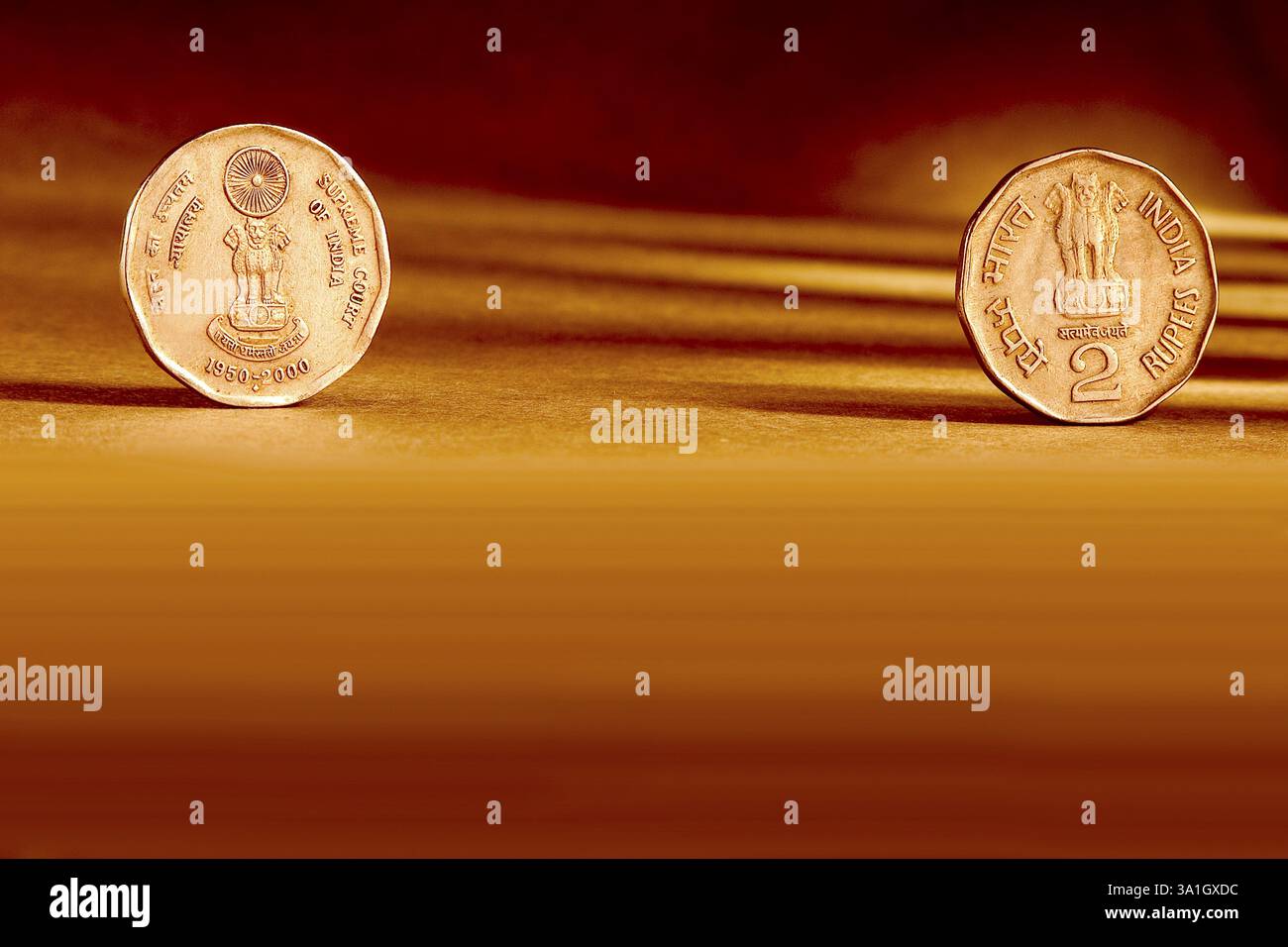 Double pair Indian currency two rupees coin front side and backside ...