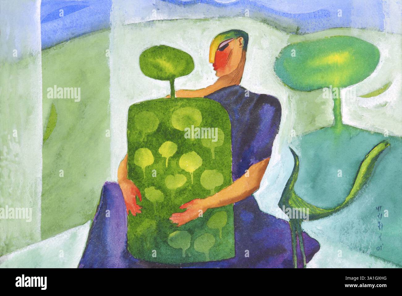 Mental operation man with board and form of mountains watercolor on ...