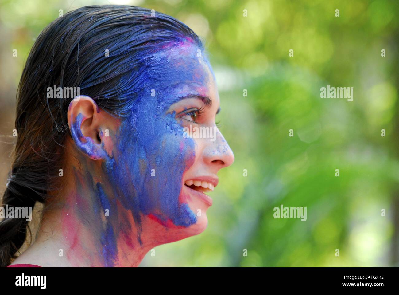 South Asian Indian actor Dia Mirza celebrating Holi festival, Bombay ...