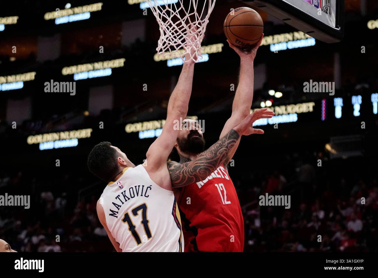 Houston Rockets center Steven Adams (12) shoots against New Orleans ...