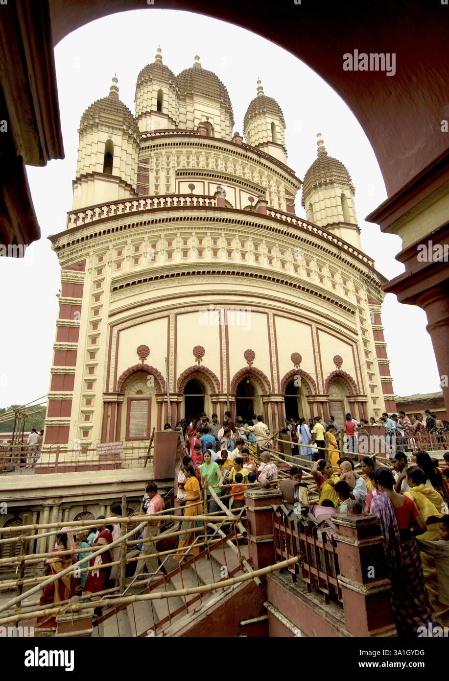 Pilgrims visited Dakshineshwar Kali Temple classic bengali hut style ...