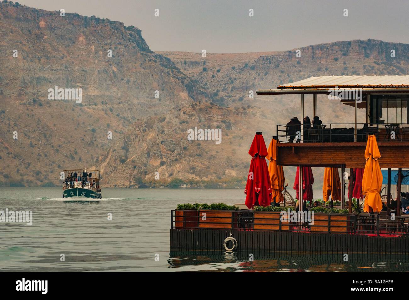 Halfeti, Turkey, Turkiye. Floating Restaurant, Tourist Boat on the ...
