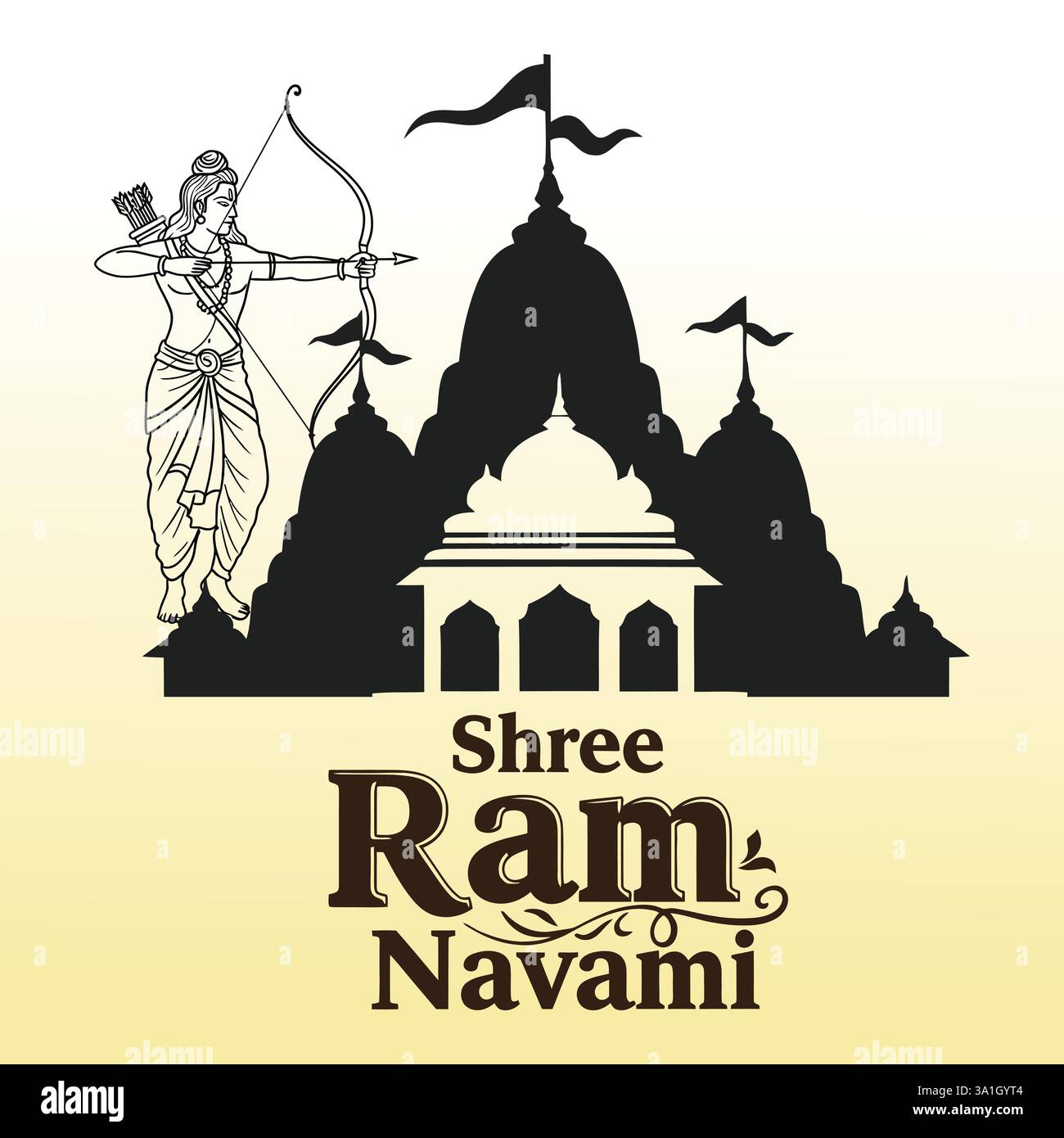 Silhouette of Lord Rama with bow arrow with Hindi text meaning Shree ...