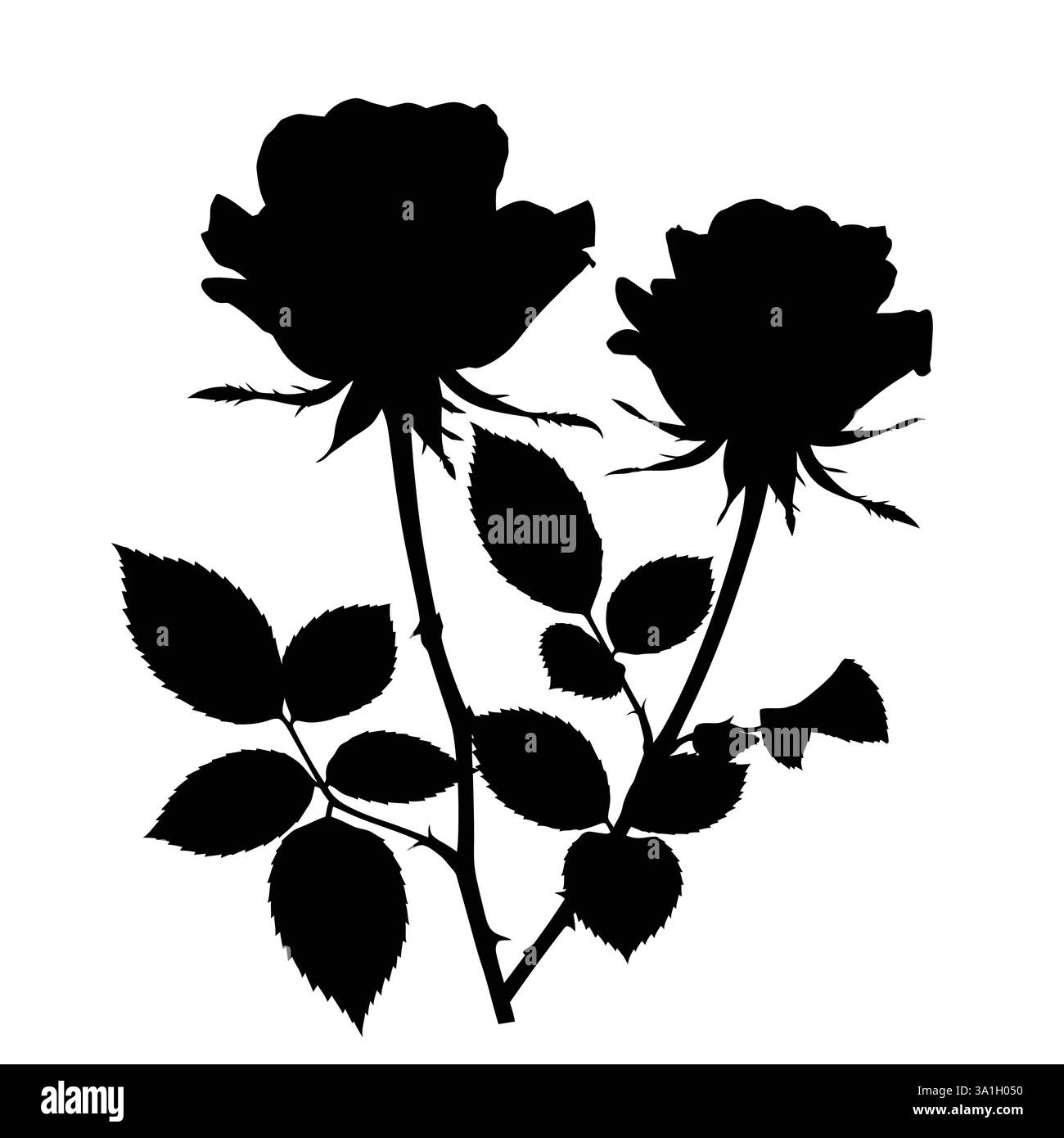 Very Beautiful Rose silhouettes vector isolated on white background ...