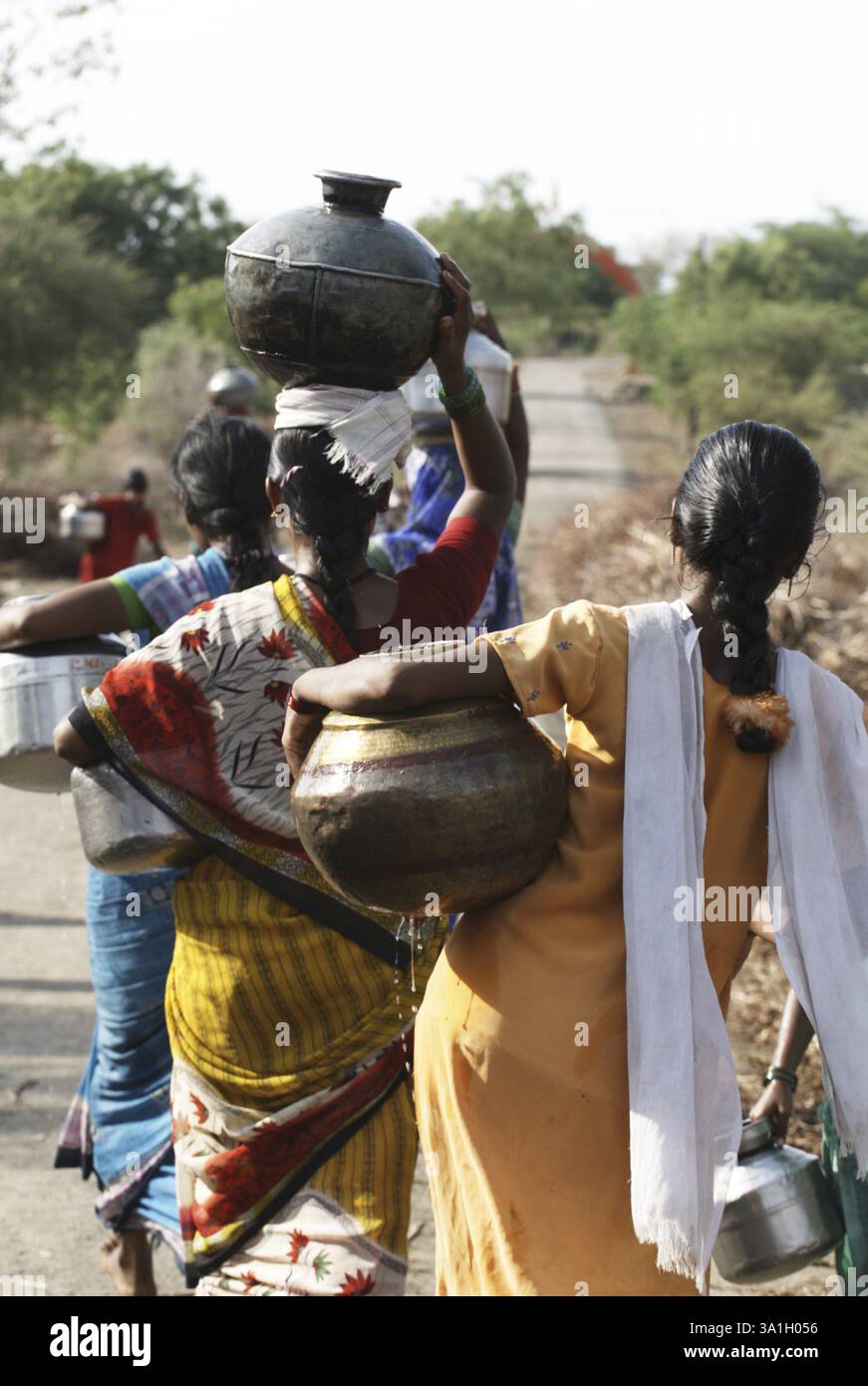 Rural women carrying water pots, Marathwada, Maharashtra, India, Asia ...
