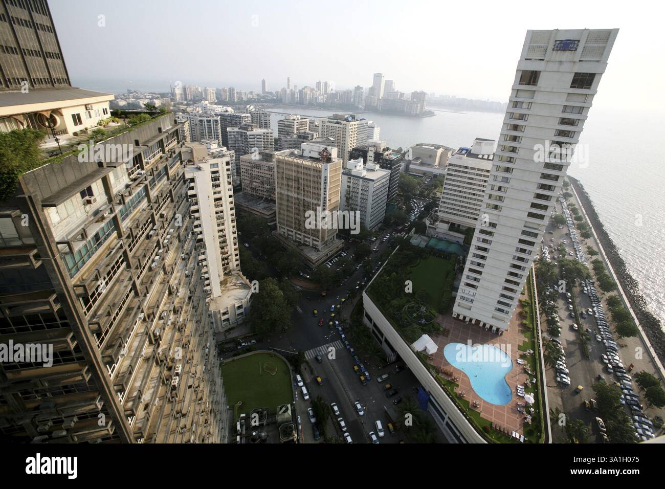 Aerial view of Hotel Hilton and Express Towers along with roads ...