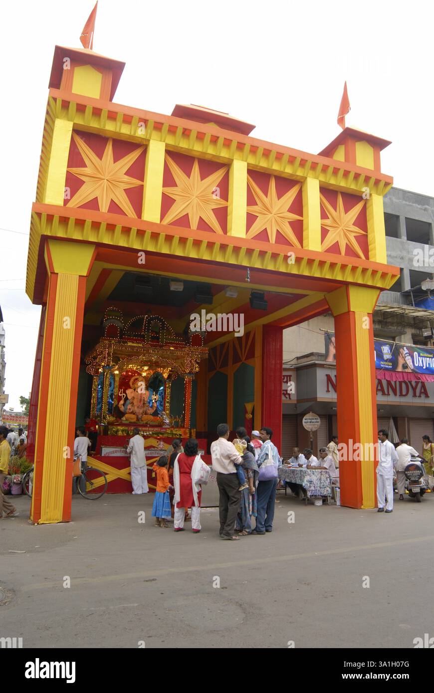 Richly decorated huge pandal of Lord Ganesh, elephant headed God of ...