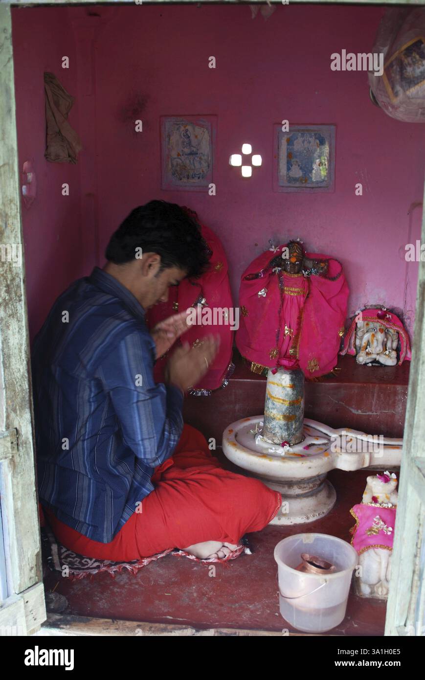 A devotee in temple, Brahmapuri, Jodhpur, Rajasthan, India, Asia Stock ...