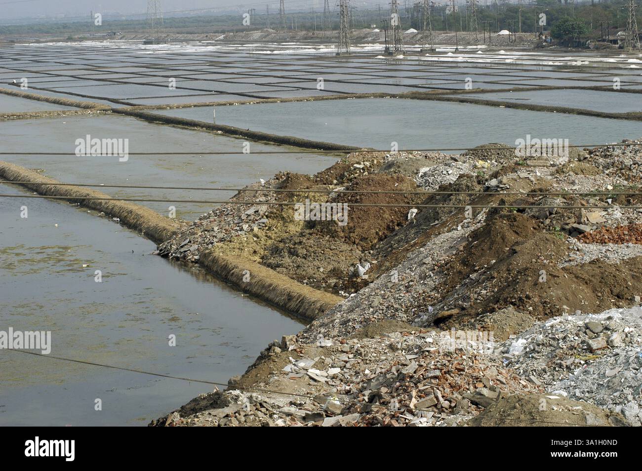 Trucks dump debris on the salt pan land on the Eastern Express Highway ...