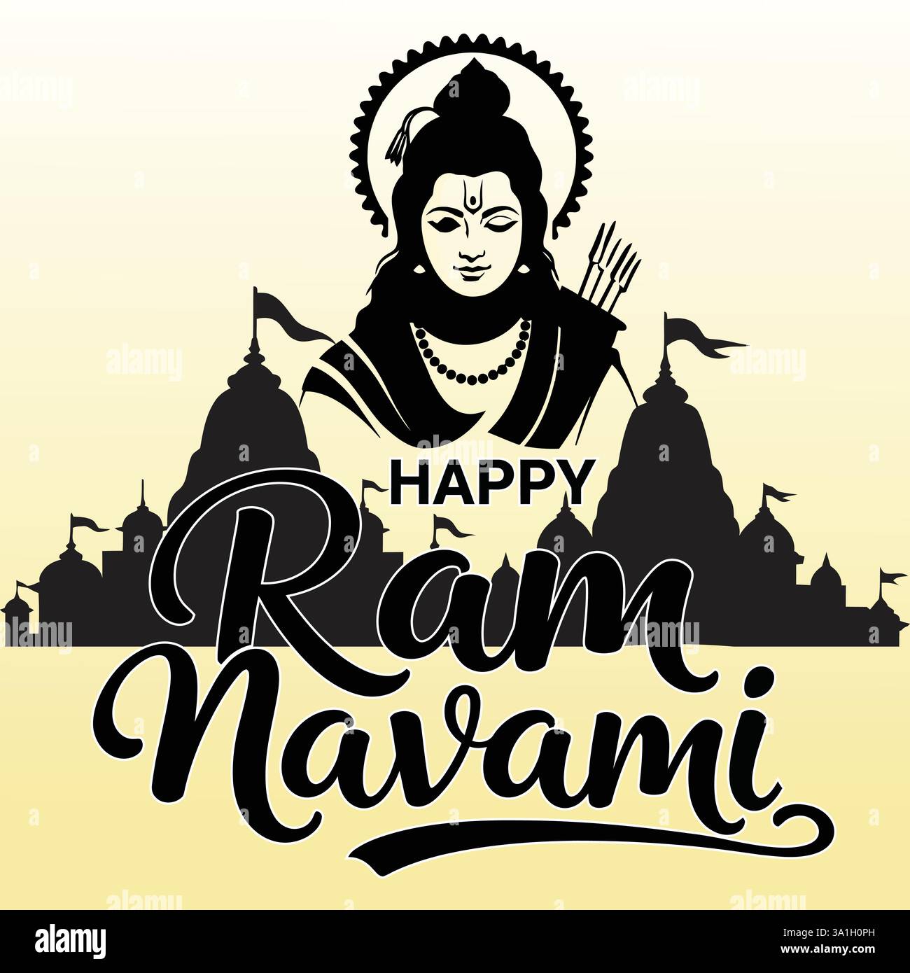 Silhouette of Lord Rama with bow arrow with Hindi text meaning Shree ...