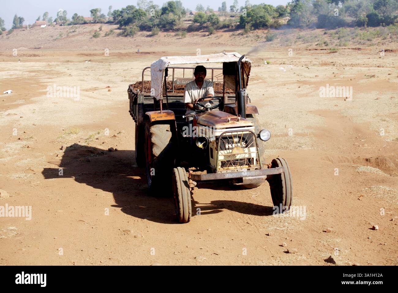 An Indian tractor with trolley, Bassapur village, Karnataka, India ...
