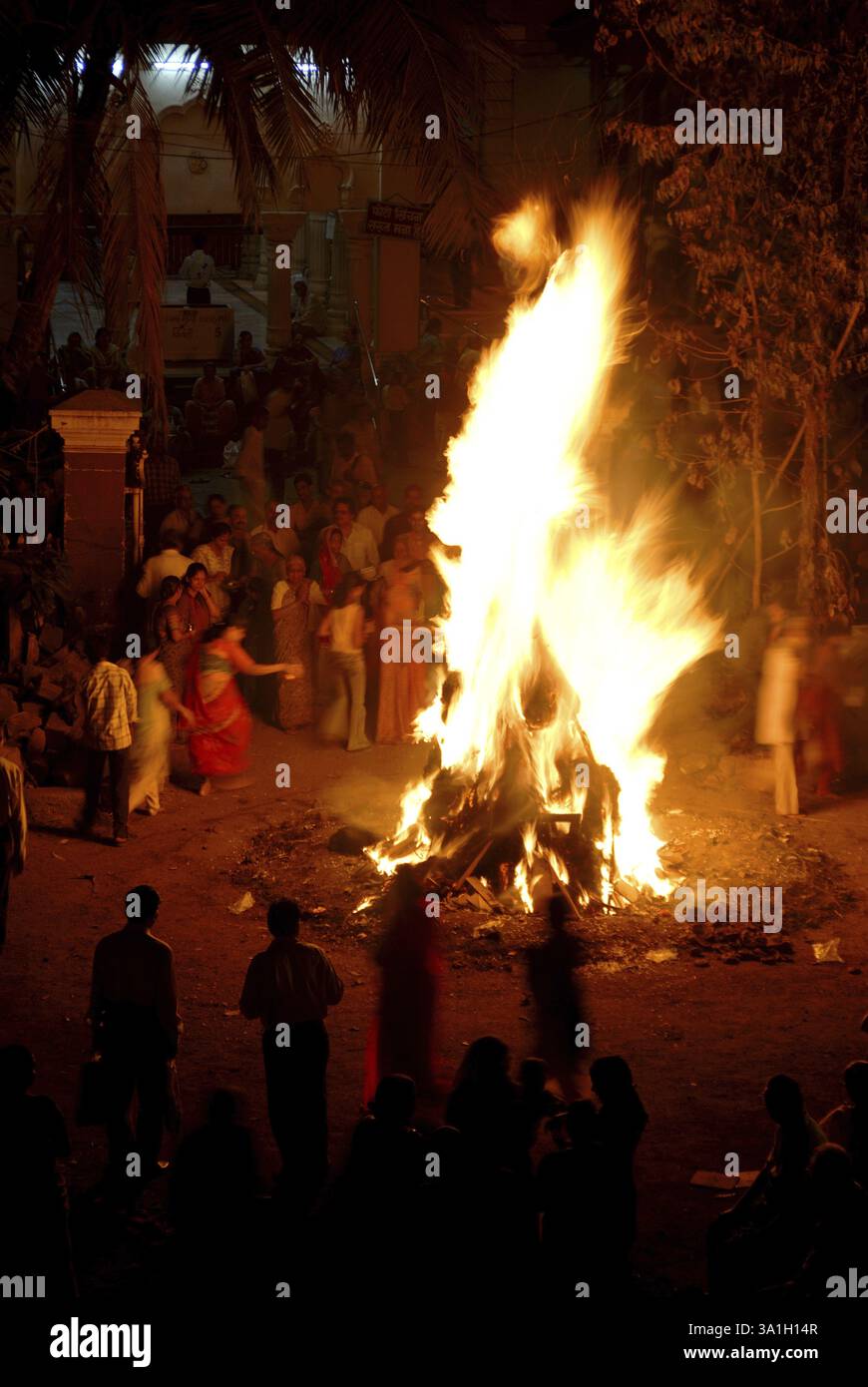 Holi festival, bonfire with wood stick and dry grass, Mumbai Bombay ...