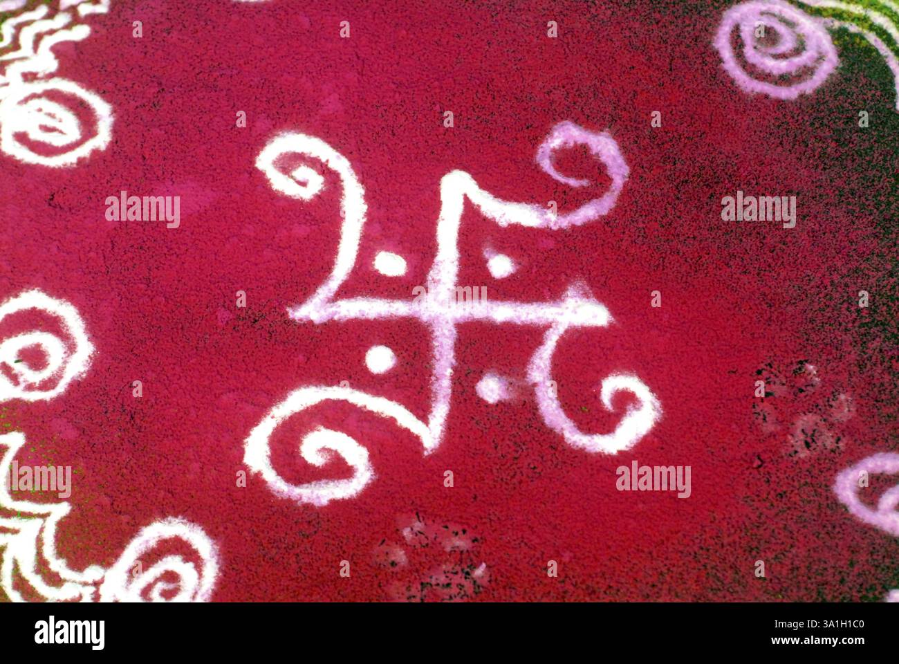 Swastika symbol of sun god colourful rangoli designs drawn with ...