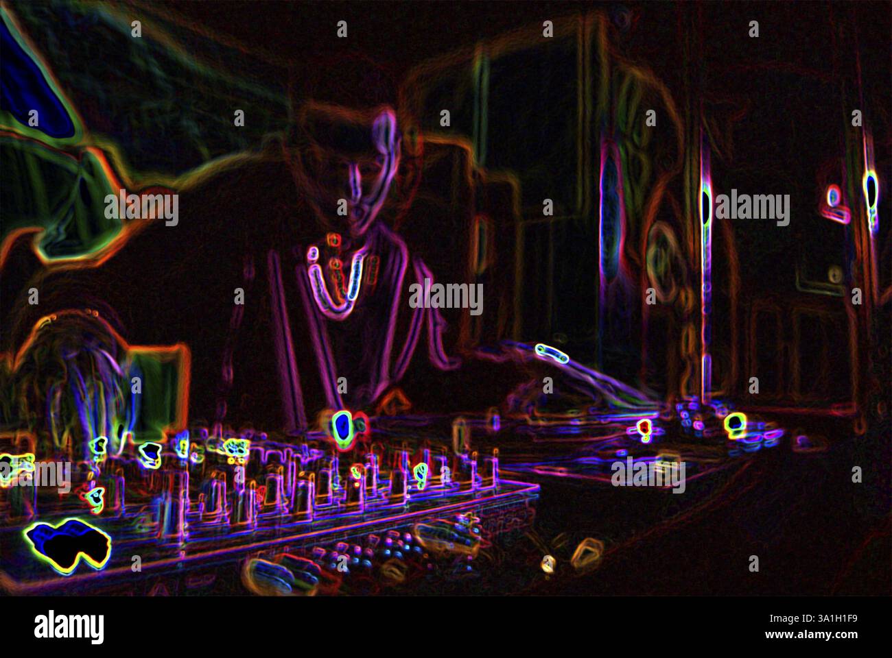 Disc jockey DJ scratching LP using turntable at night club Stock Photo ...