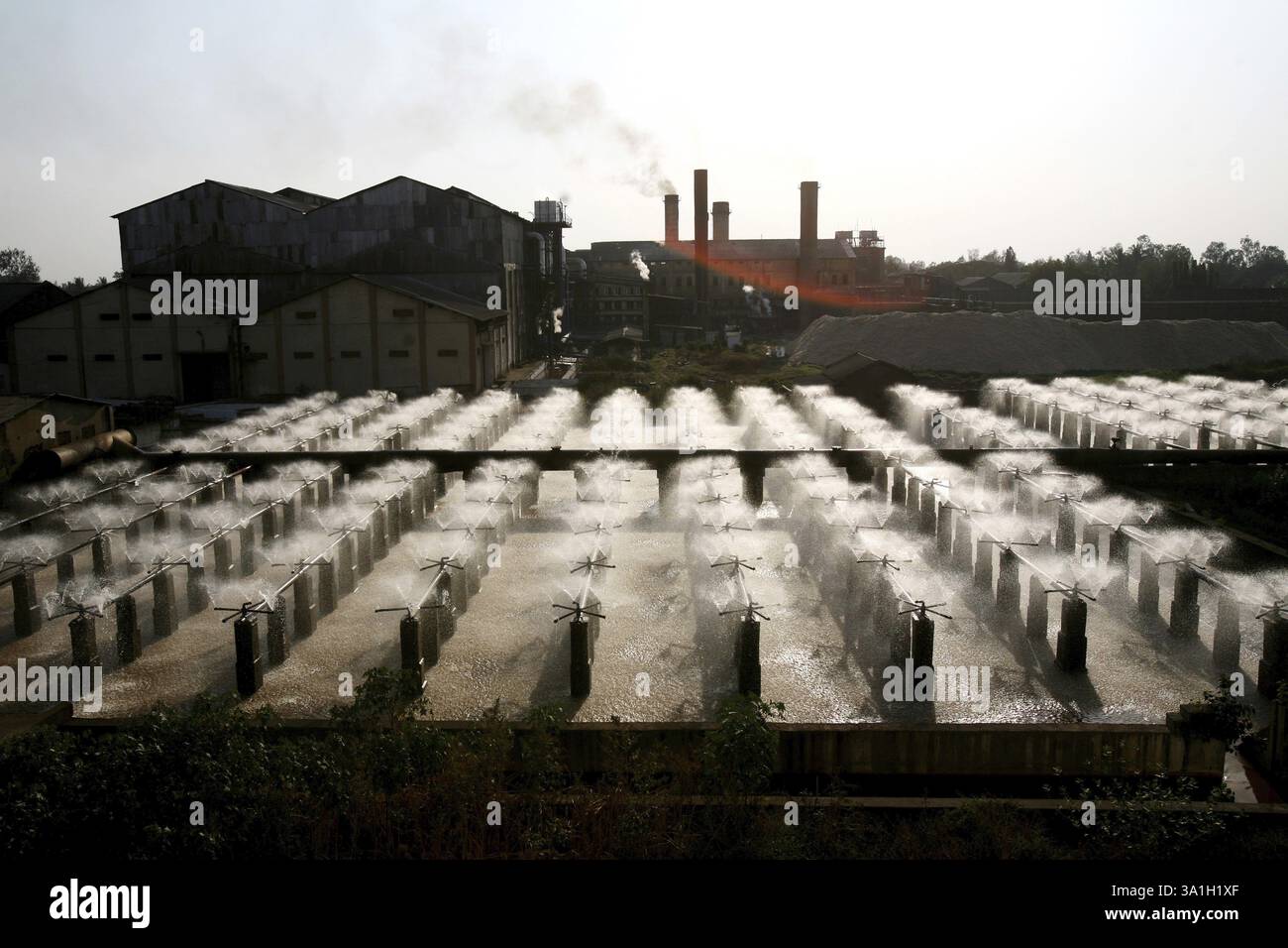 Cooling water plant at the sugar factory in Sangli, Maharashtra, India ...