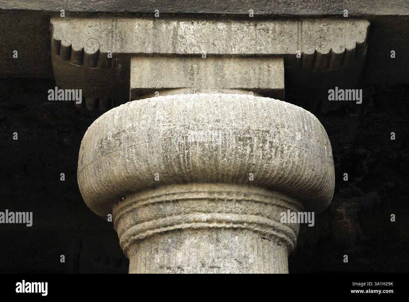 UNESCO-World Heritage Site, Top of richly stone carved pillar of ...