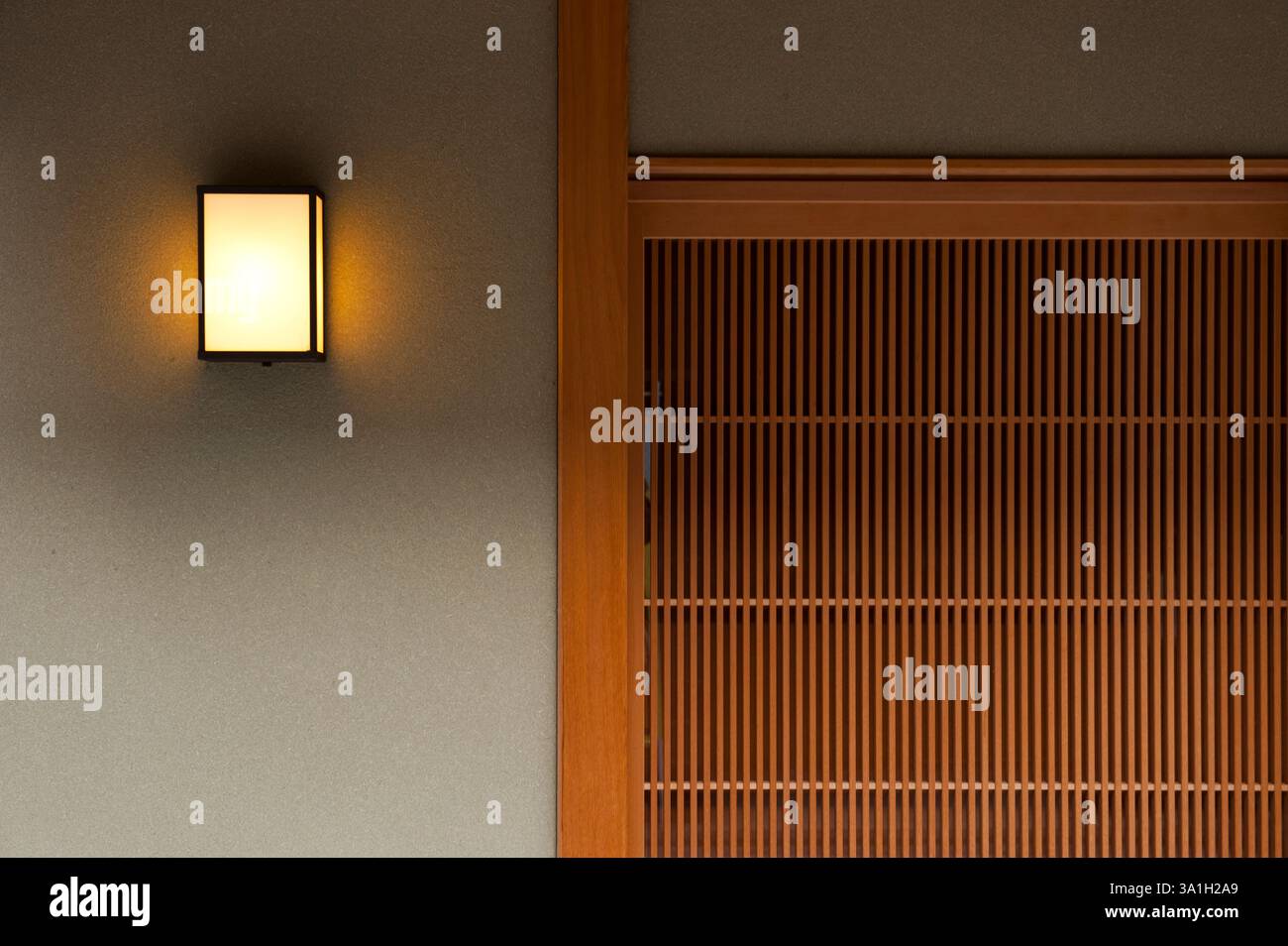 Fine craftsmanship detail of wooden lattice style sliding entrance door ...