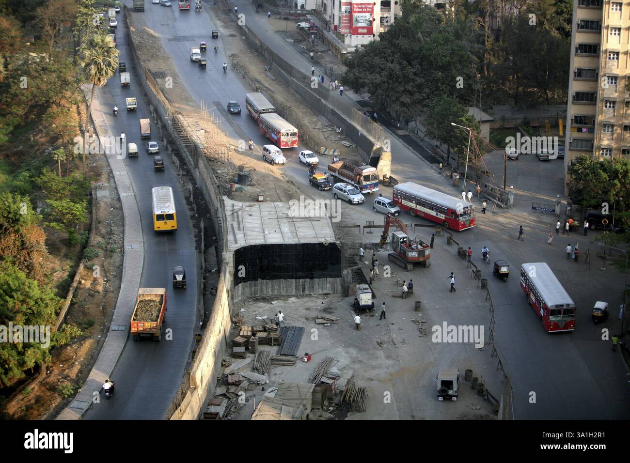 Construction of subway under a flyover is taking place near the Powai ...