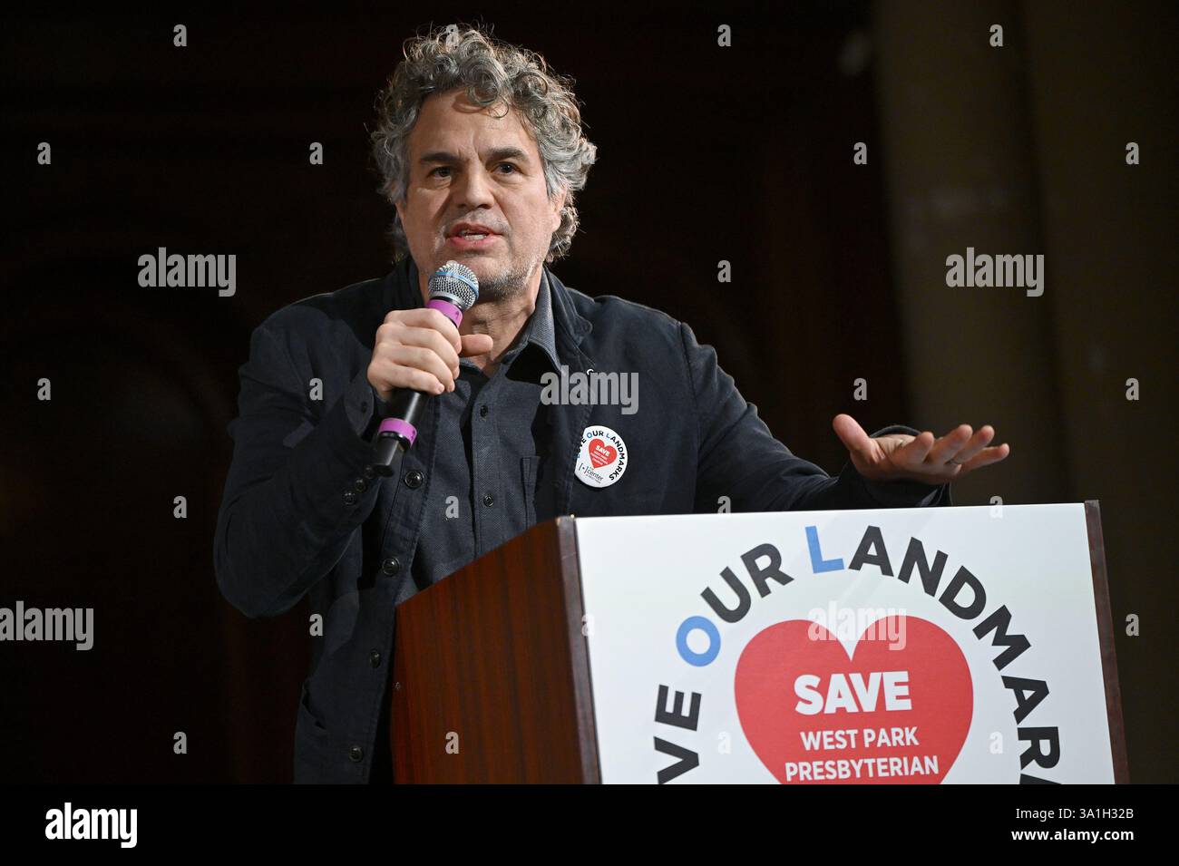 Mark Ruffalo speaks at a rally for the Landmark West Park Presbyterian ...