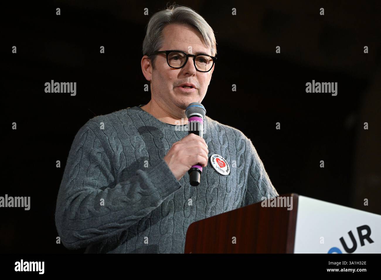 Actor Matthew Broderick speaks at a rally for the Landmark West Park ...