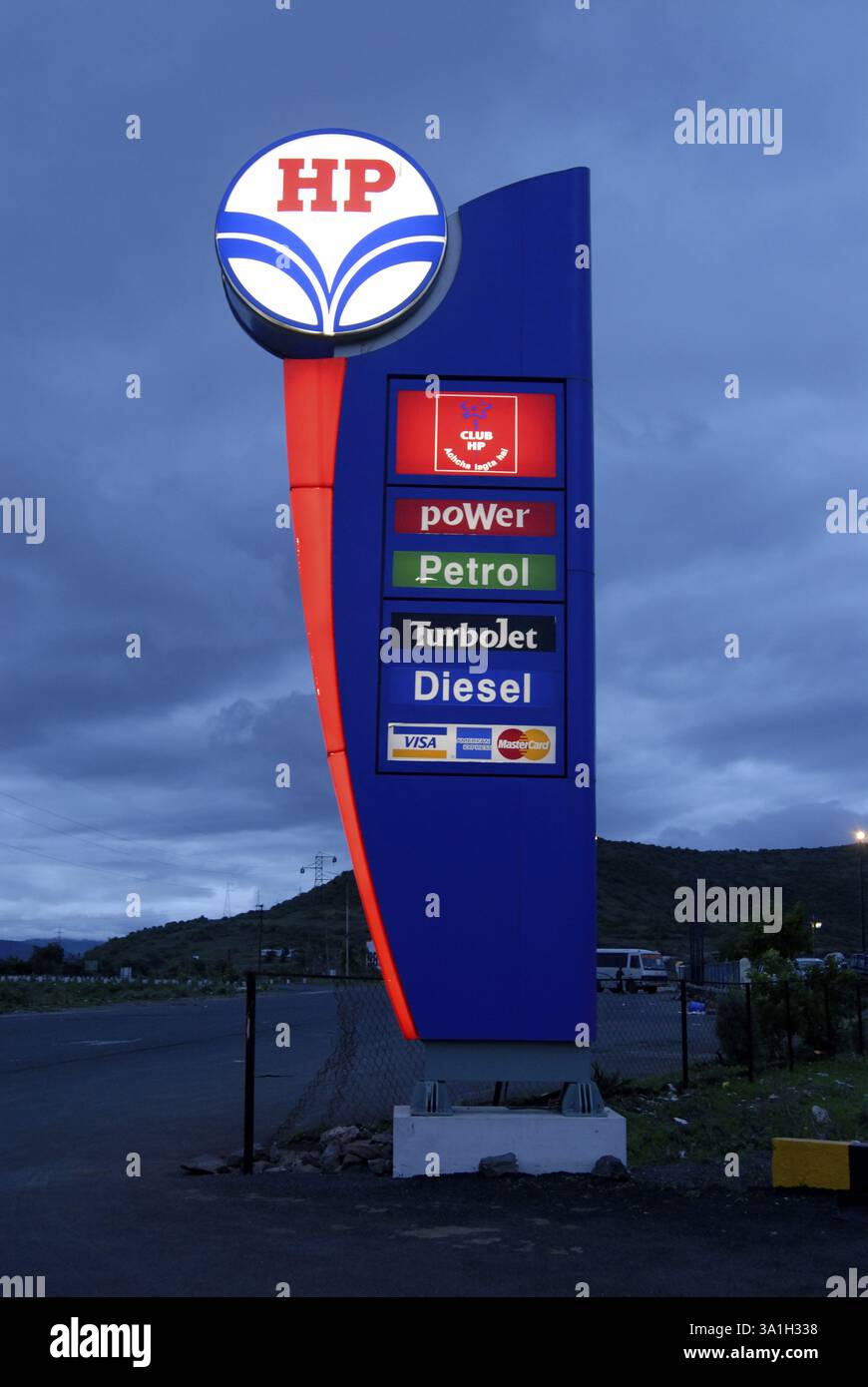 Illuminated Sign of Petrol Pump of Hindustan Petroleum at Mumbai Pune ...