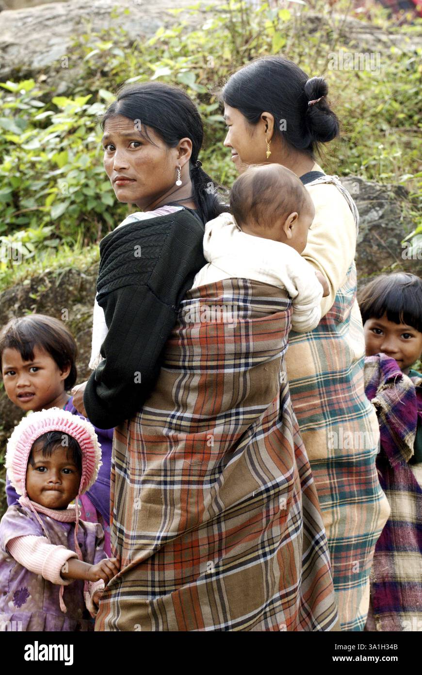 Rural women with their children, the Khasi tribe, Shillong, Meghalaya ...