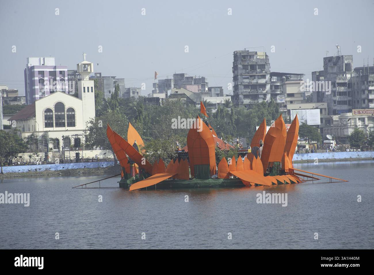 Man made Orange colored Lotus surrounding the Mahadev Mandir in Masunda ...