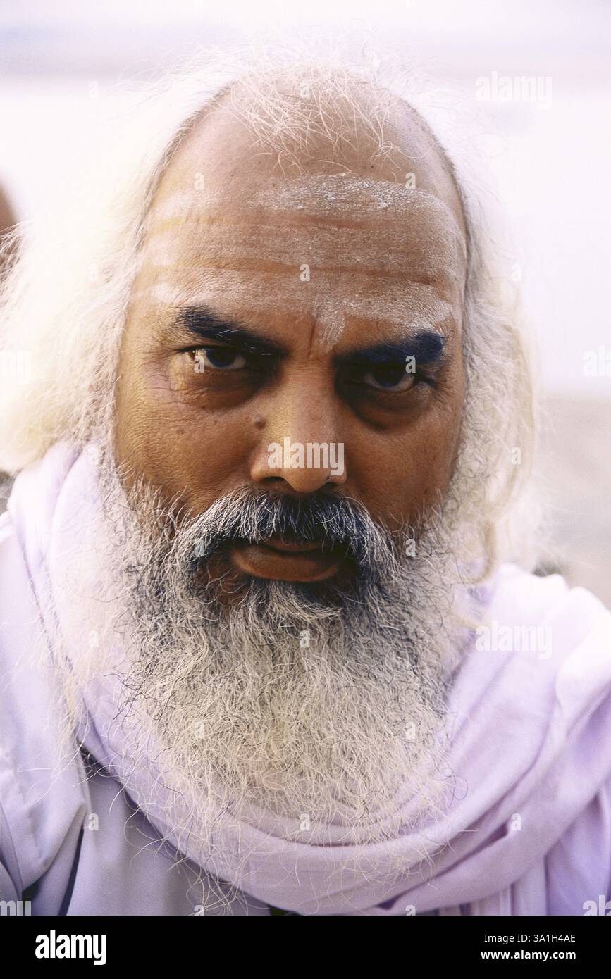 Portrait of old beard man white tilak on forehead Stock Photo - Alamy