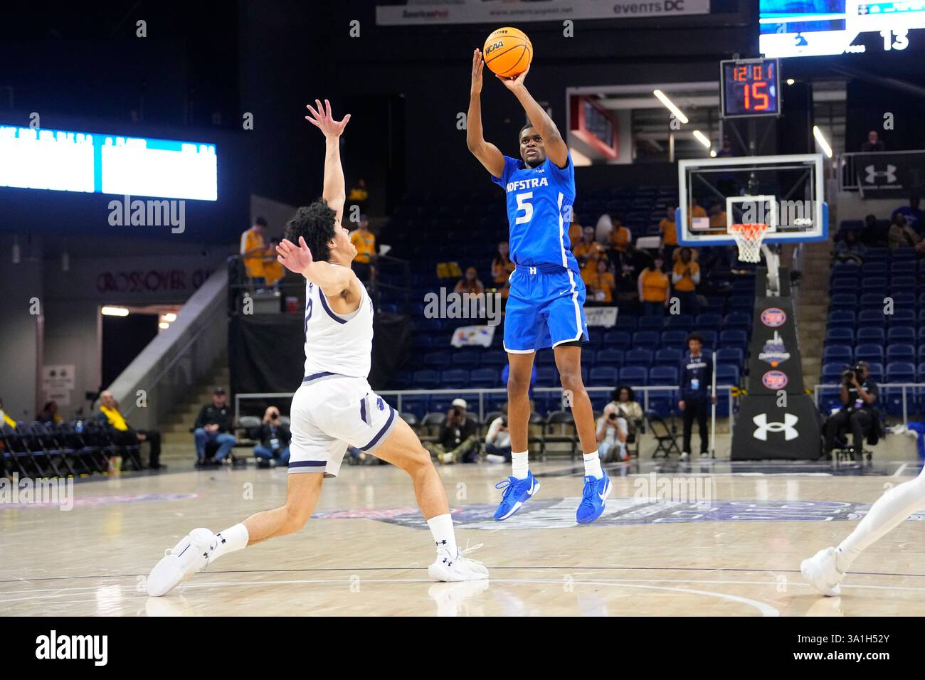 WASHINGTON, DC - MARCH 08: Hofstra Pride Guard Cruz Davis (5) shoots a ...
