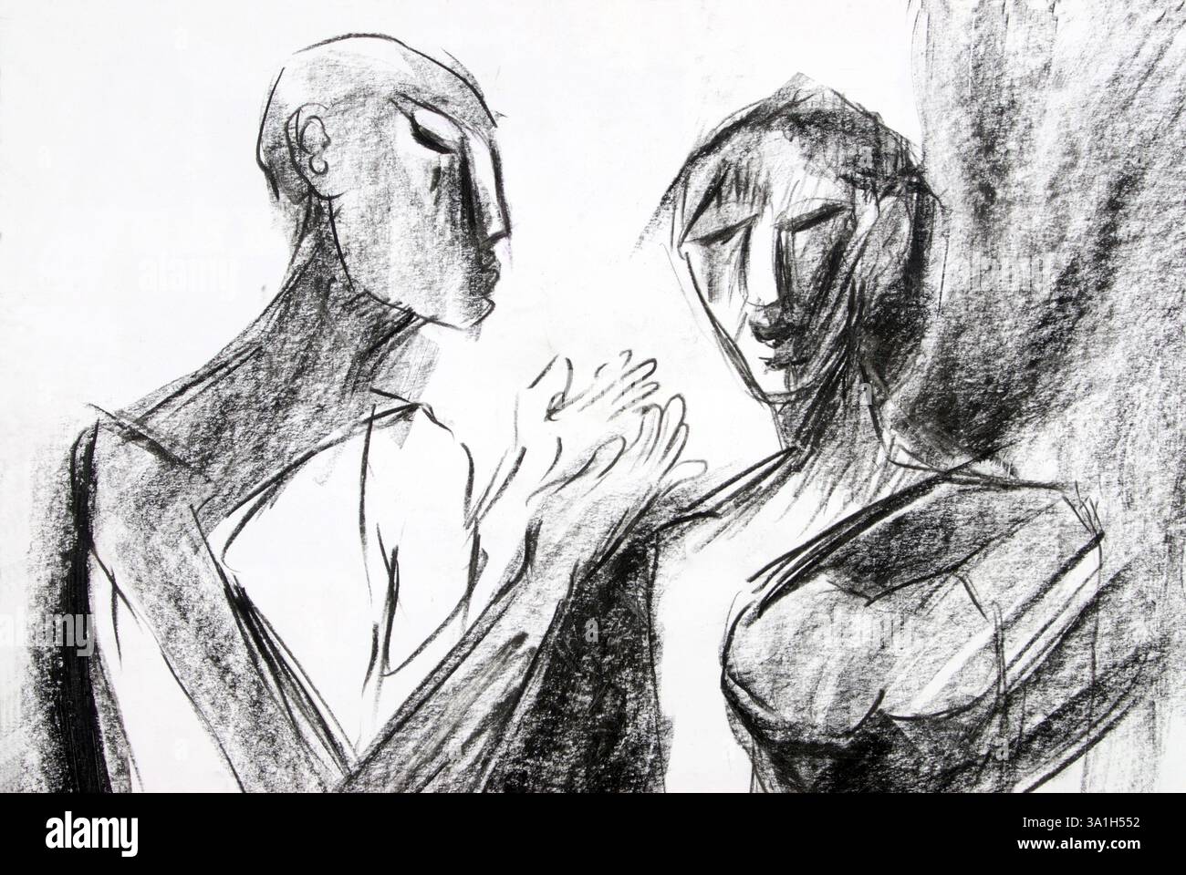 Man and woman drawing in charcoal on paper Stock Photo - Alamy