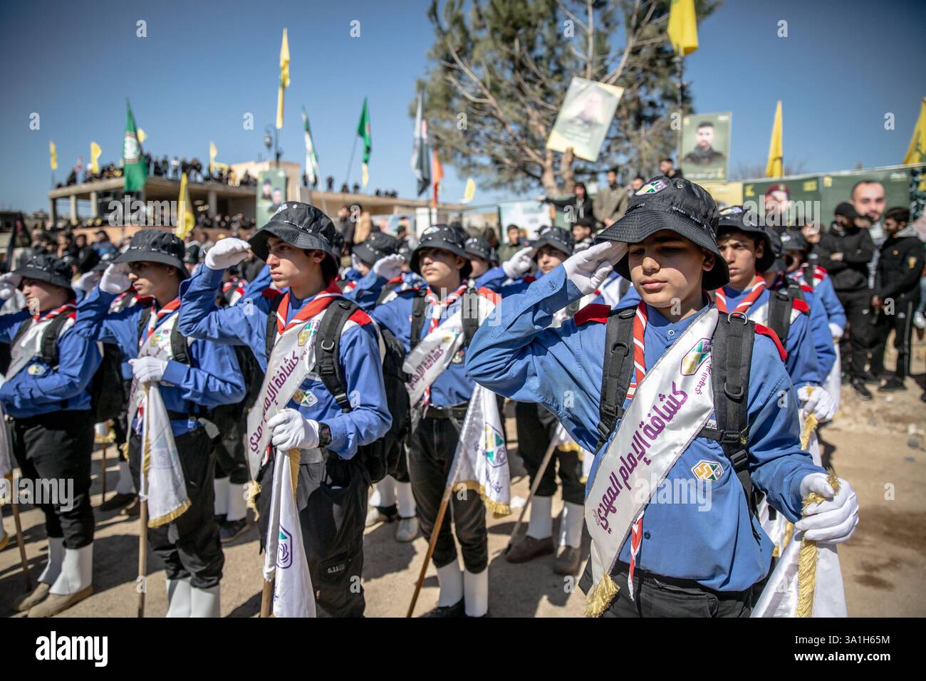 Aitaroun, Lebanon. 1st Mar, 2025. Scouts pictured at a mass funeral. A ...