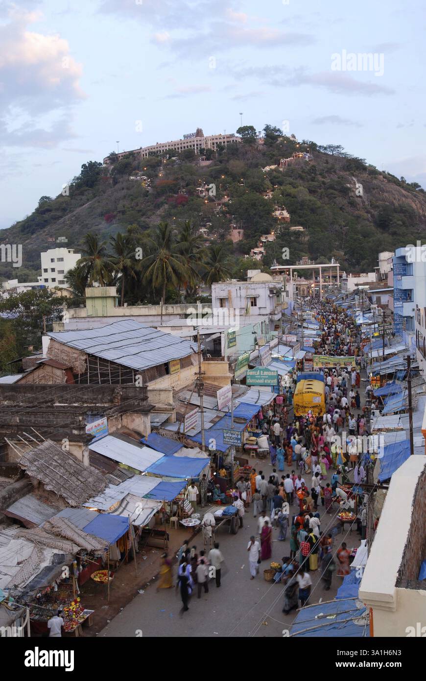 Palani city and hill view in twilight Palni hill temple is situated at ...