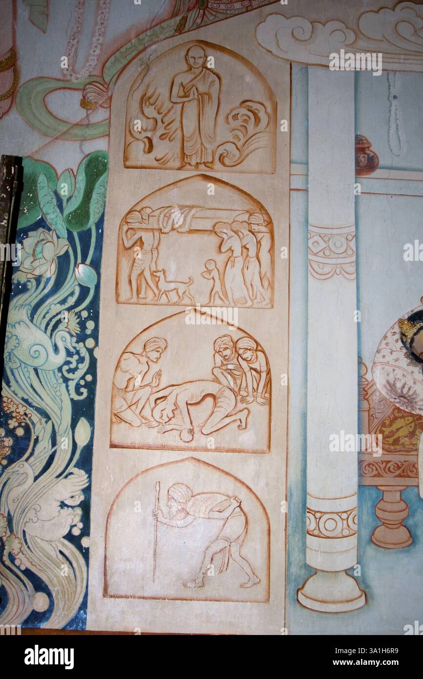 Mural painting of four things seen when Buddha visited first in his ...