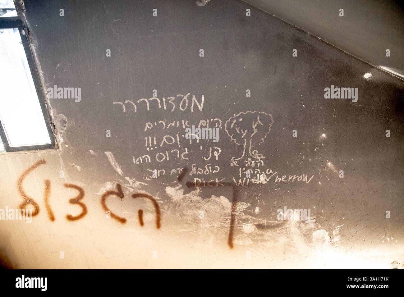 Aitaroun, Lebanon. 1st Mar, 2025. Hebrew graffiti can be seen in the ...