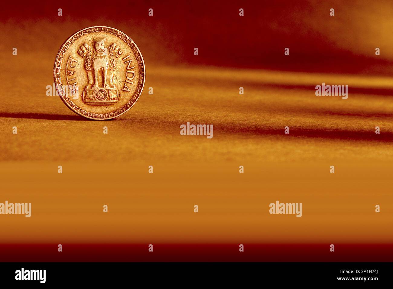 One Indian currency one rupees coin backside embossed Ashoka pillar ...