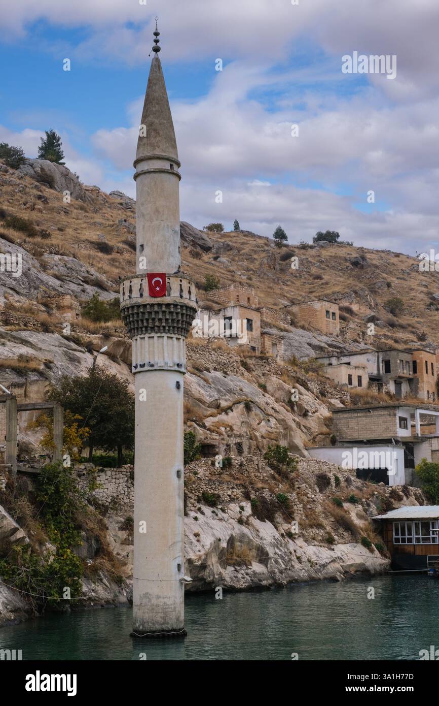 Turkey, Turkiye. Partially Submerged Halfeti and Minaret of Batik ...