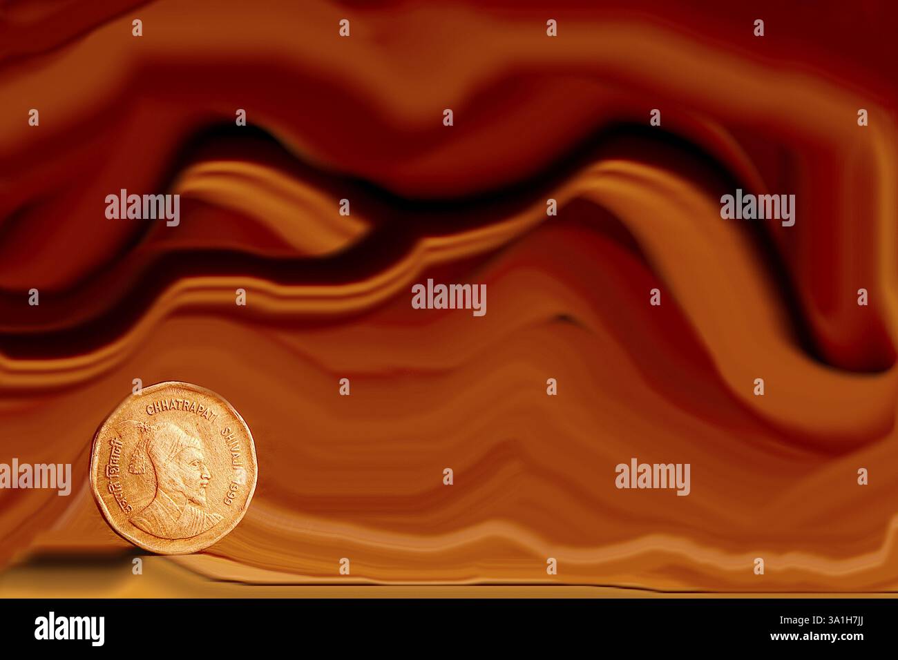 One single Indian currency two rupees coin and artistic background on ...