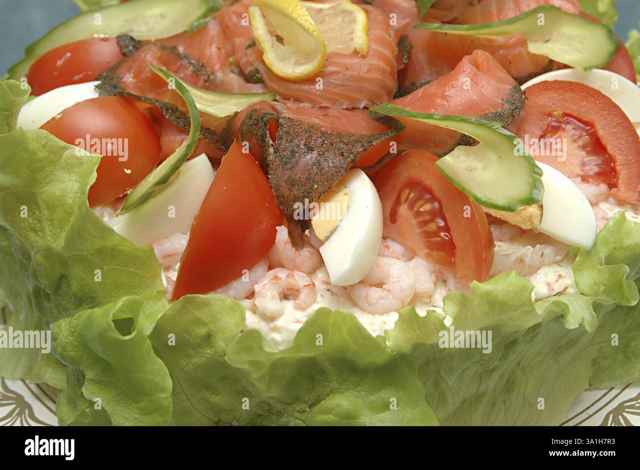 Food, Smorgastarta Smoked salmon and prawns (Sandwich cake A ...